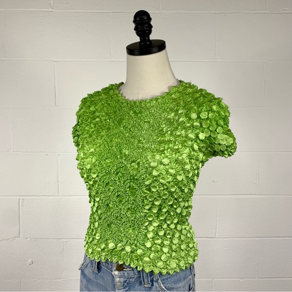 Vintage | Tops | Vintage Y2k Popcorn Crinkle Shirt Green Satin Short ...
